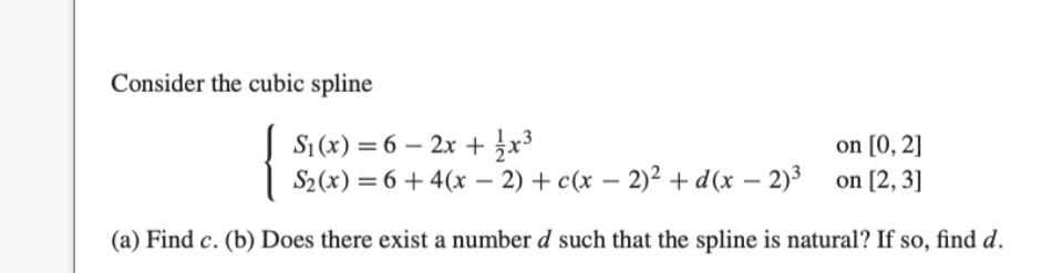 Solved Consider the cubic spline | Chegg.com