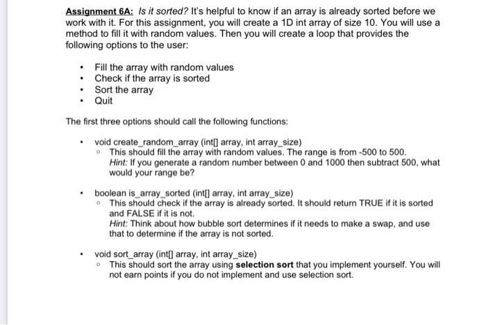 Solved Assignment 6A: Is it sorted? It's helpful to know if | Chegg.com