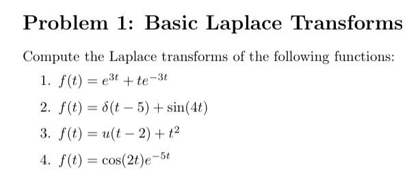 Solved Problem 1: Basic Laplace Transforms Compute the | Chegg.com