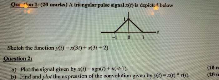 Solved Quc on 1: (20 marks) A triangular pulse signal x() is | Chegg.com