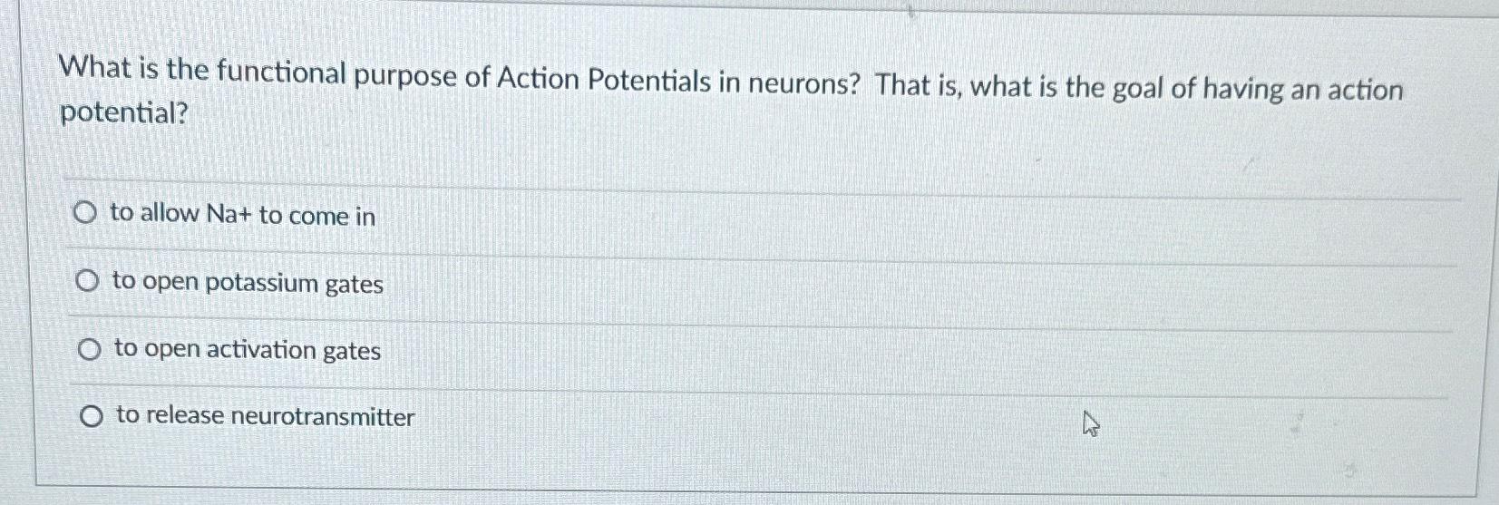Solved What is the functional purpose of Action Potentials | Chegg.com