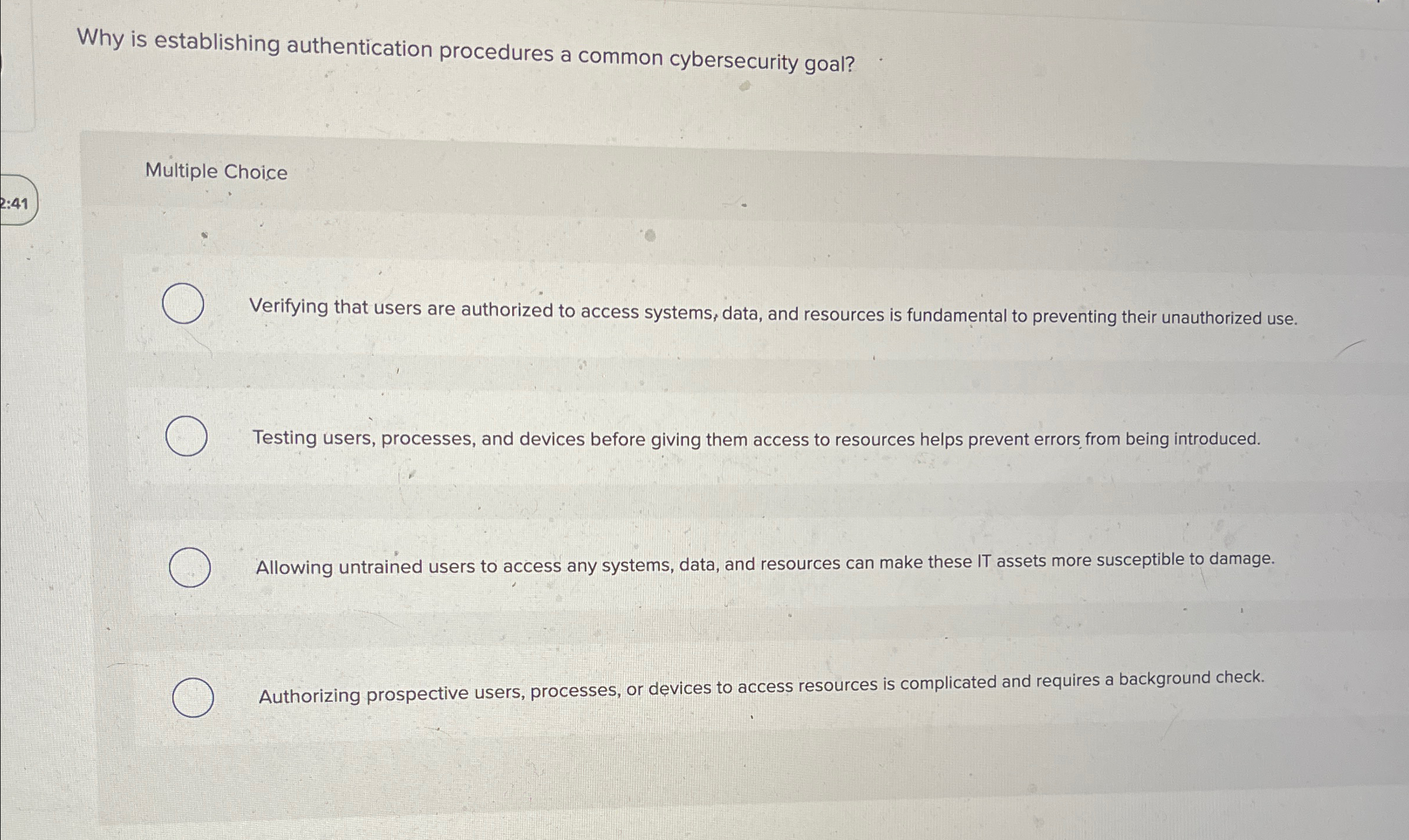 Solved Why is establishing authentication procedures a | Chegg.com