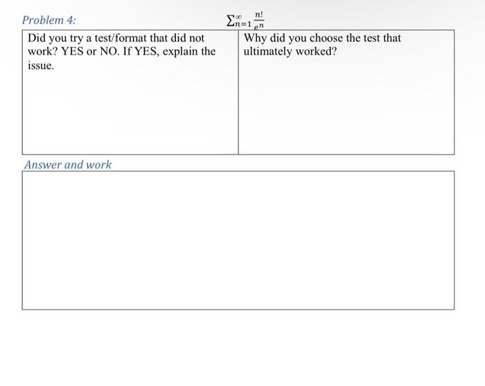 Solved Problem 4: ∑n=1∞enn! Answer and work | Chegg.com