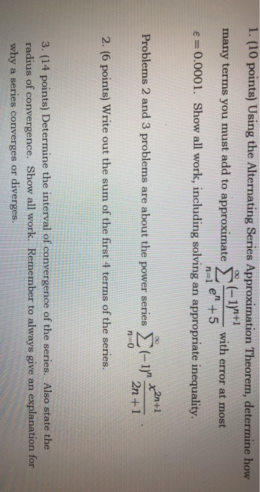 Solved 1. (10 points) Using the Alternating Series | Chegg.com