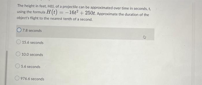 Solved The height in feet, H(t), of a projectile can be | Chegg.com