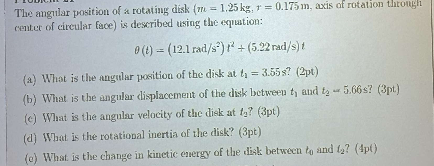 Solved The angular position of a rotating disk , ﻿axis of | Chegg.com