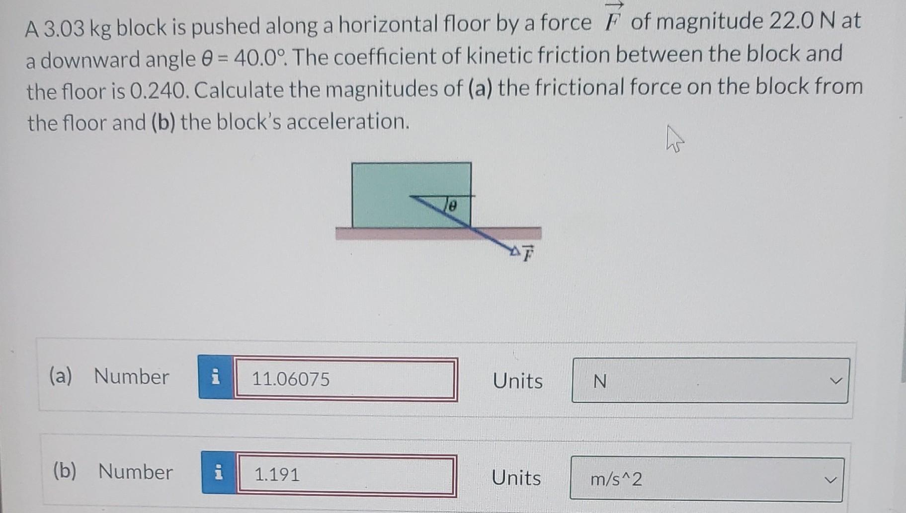 Solved A 3.03 kg block is pushed along a horizontal floor by | Chegg.com