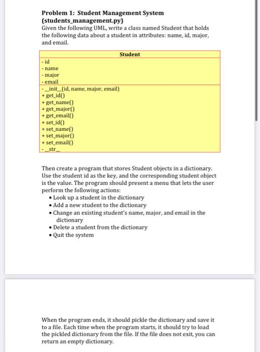 Solved Problem 1: Student Management System | Chegg.com