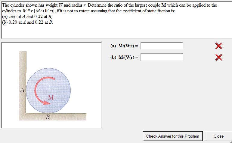 Solved The cylinder shown has weight W ﻿and radius r. | Chegg.com