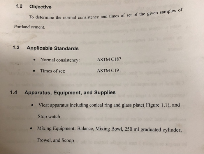 1.2 Objective To determine the normal consistency and | Chegg.com