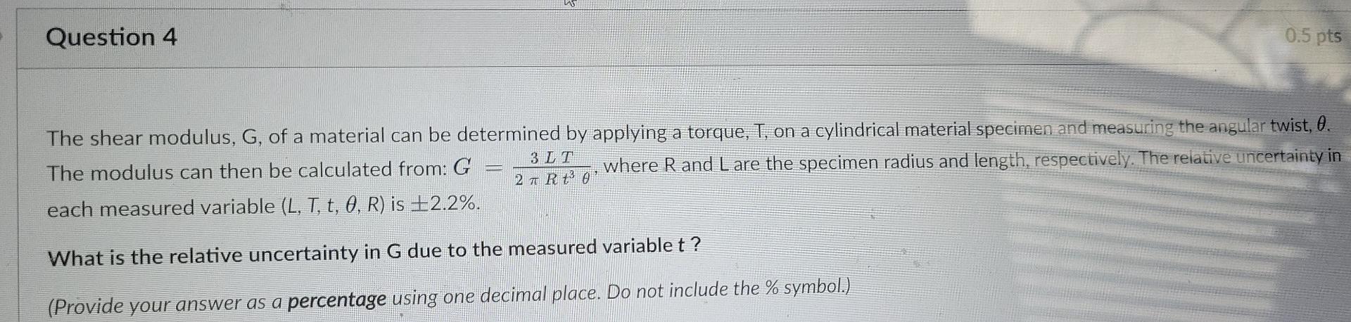 Solved The shear modulus, G, of a material can be determined | Chegg.com