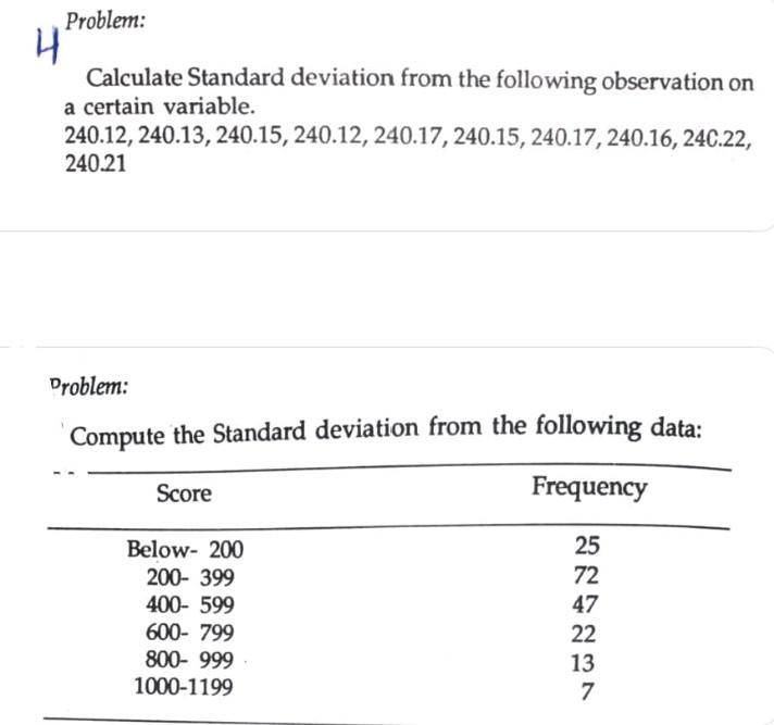 Solved Problem: 4 Calculate Standard deviation from the | Chegg.com
