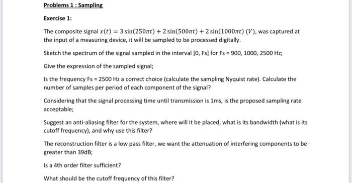 Solved Problems 1: Sampling Exercise 1: The composite signal | Chegg.com