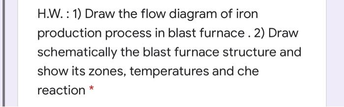 Solved H.W.: 1) Draw the flow diagram of iron production | Chegg.com