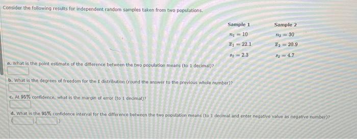 Solved Consider the following results for independent random | Chegg.com