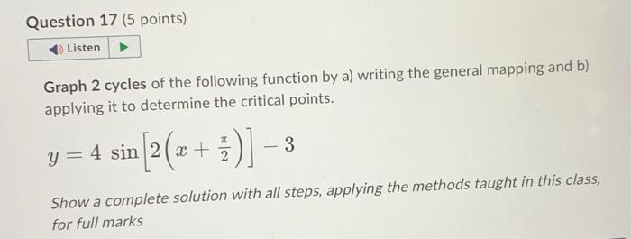 Solved Graph 2 cycles of the following function by a) | Chegg.com