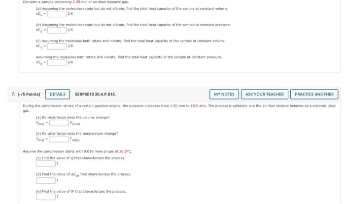 Solved Consider a sample containing 2.35 mol of an ideal | Chegg.com