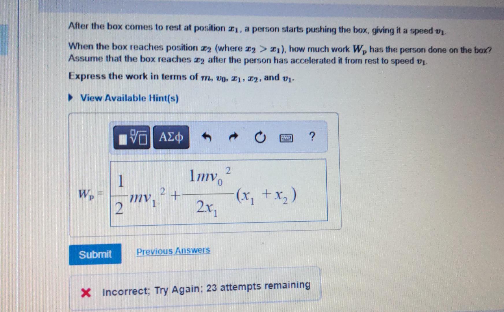 Solved After the box comes to rest at position 1, a person | Chegg.com