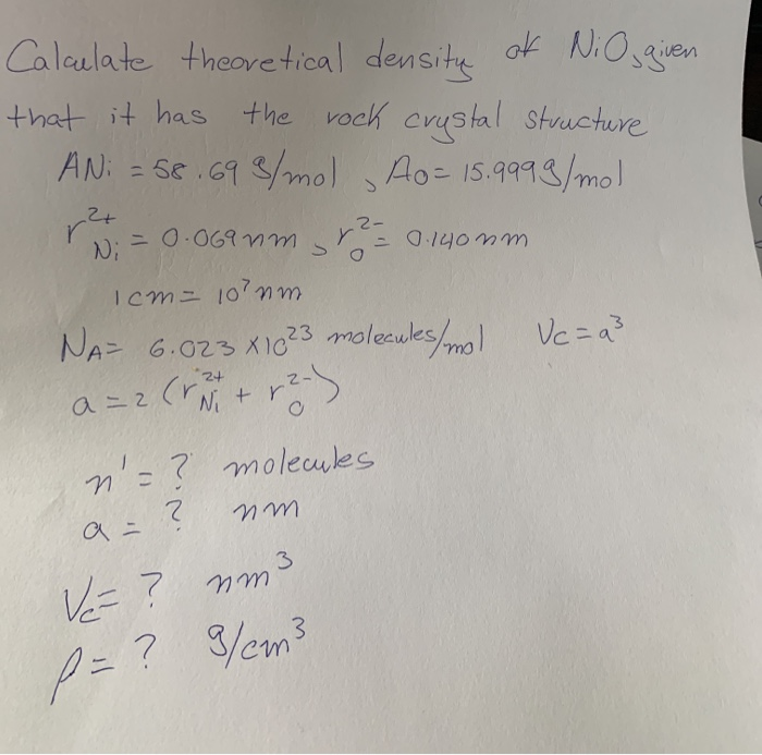 Solved Calculate theoretical density of Ni Os given that it | Chegg.com