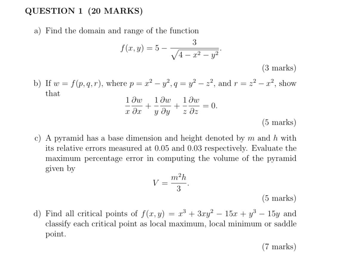 Solved QUESTION 1 (20 ﻿MARKS)a) ﻿Find the domain and range | Chegg.com