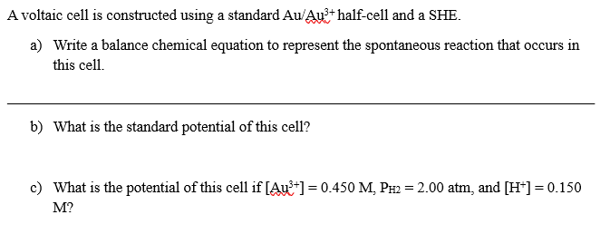 Solved A voltaic cell is constructed using a standard | Chegg.com
