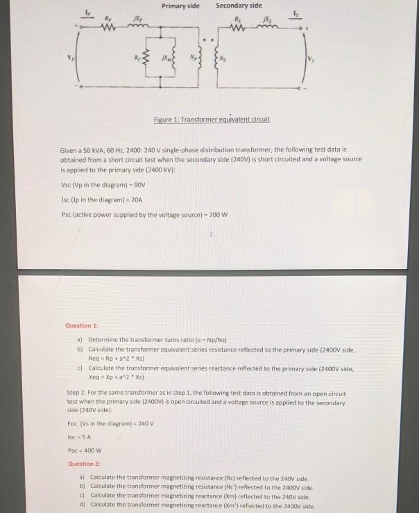 Solved Primary side Secondary side Figure 1: Transformer | Chegg.com