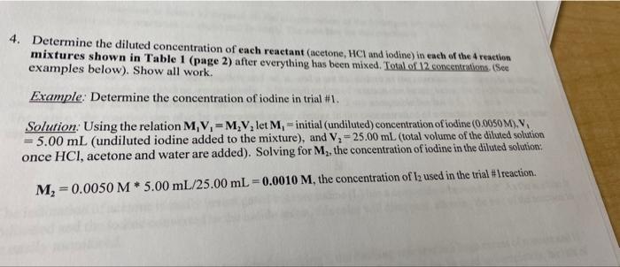 Solved 4. Determine the diluted concentration of each | Chegg.com