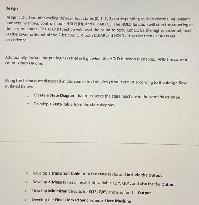 Solved Design Requirements The 2-bit Counter with HOLD and | Chegg.com