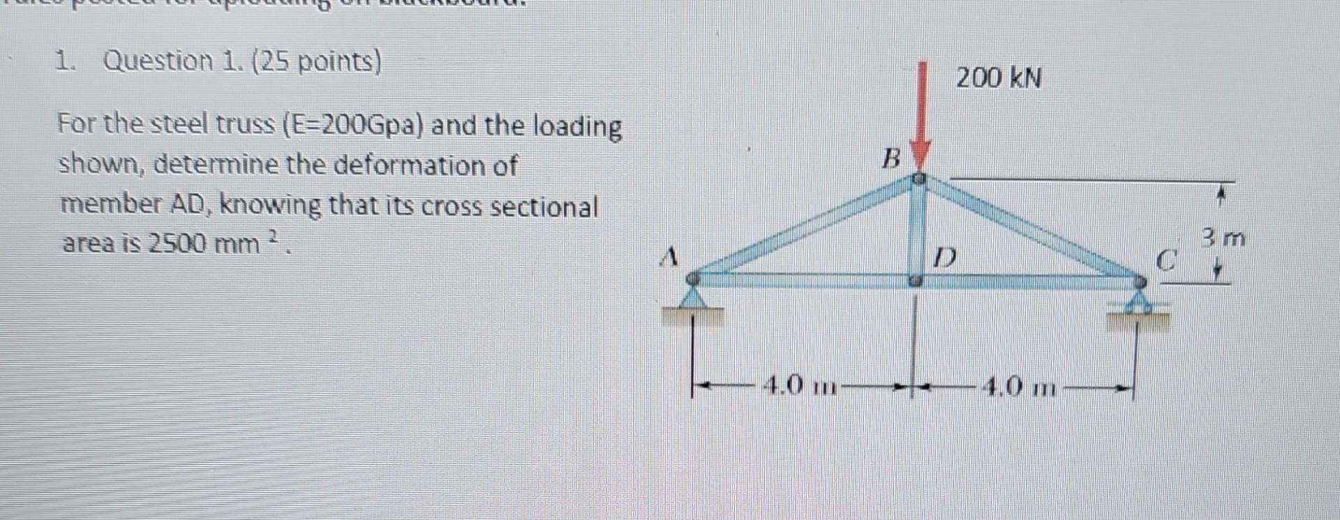 Solved 1. Question 1. (25 points) For the steel truss | Chegg.com