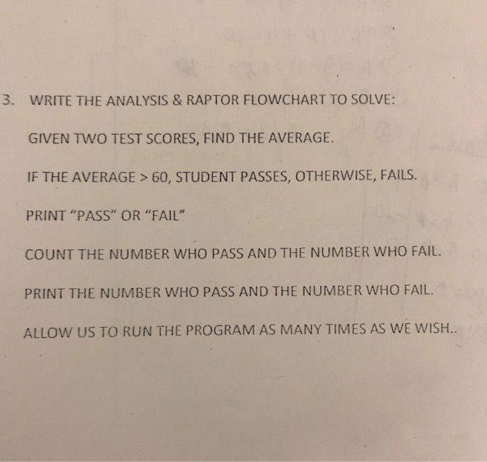 Solved 3. WRITE THE ANALYSIS & RAPTOR FLOWCHART TO SOLVE: | Chegg.com