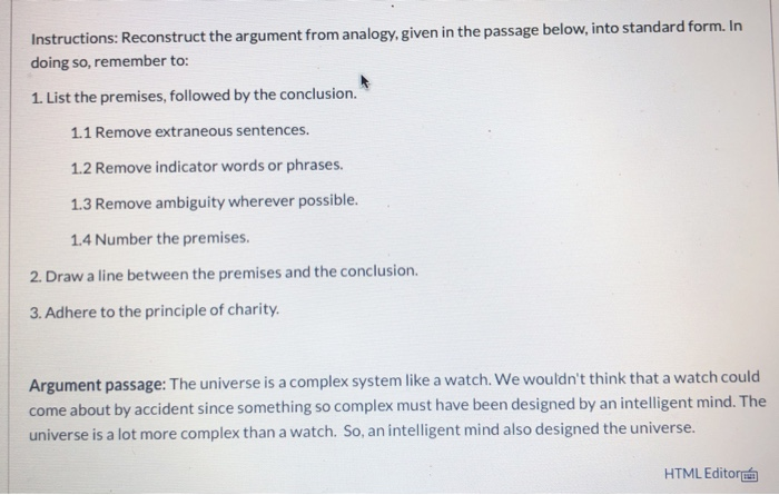 Solved Instructions: Reconstruct the argument from analogy, | Chegg.com