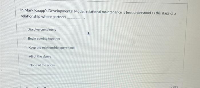 In Mark Knapp's Developmental Model, relational | Chegg.com