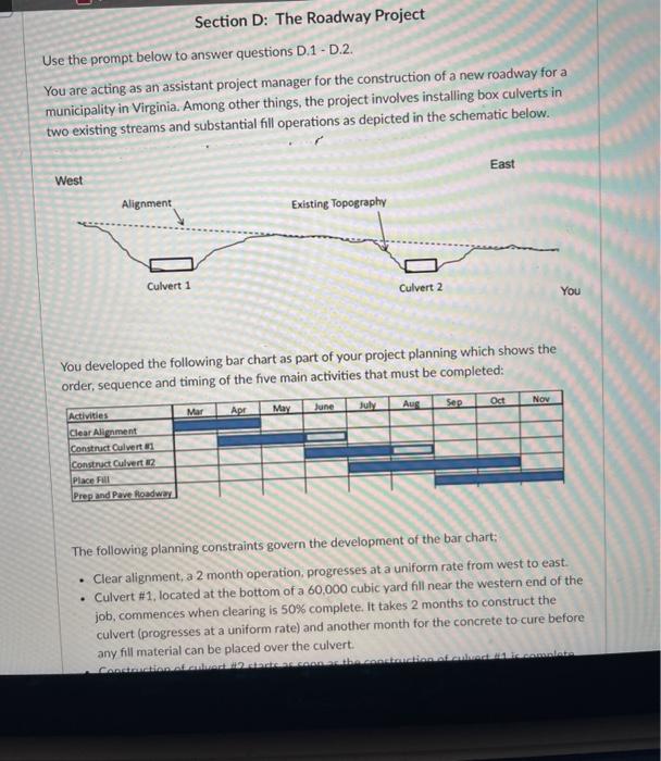 Solved Section D: The Roadway Project Use the prompt below | Chegg.com