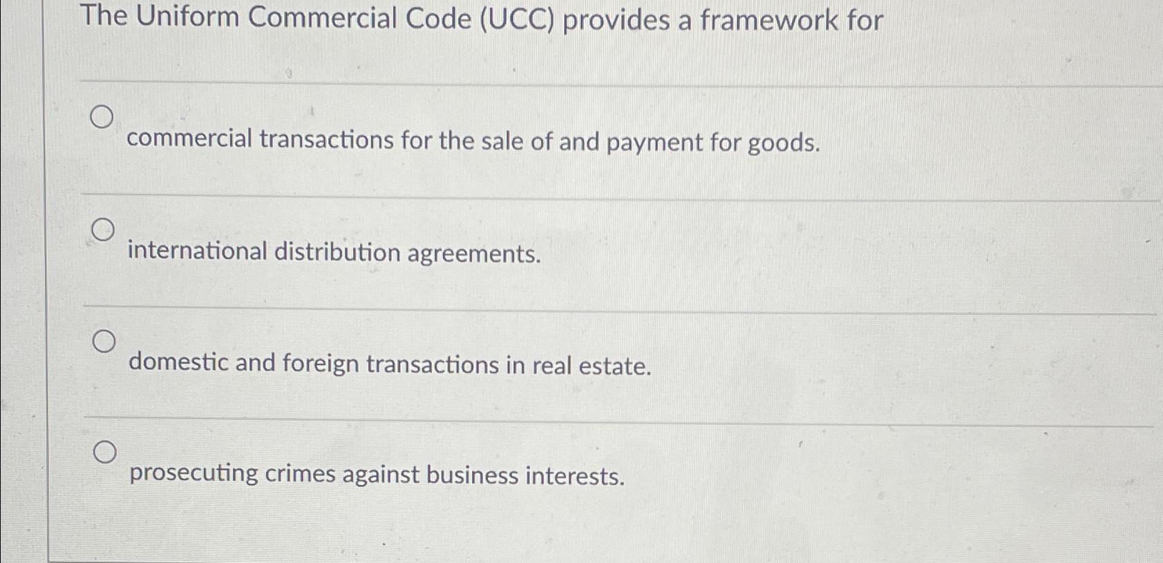 Solved The Uniform Commercial Code (UCC) ﻿provides a | Chegg.com
