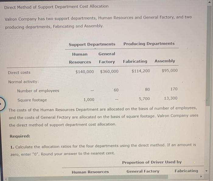 Solved 4 Direct Method of Support Department Cost Allocation | Chegg.com