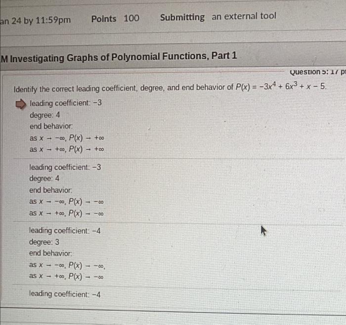 Solved Submitting an external tool an 24 by 11:59pm Points | Chegg.com