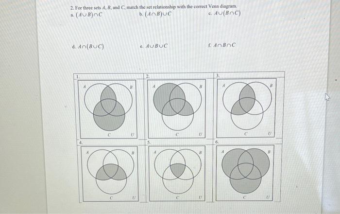 Solved 2. For three sets A,B, and C, mateh the set | Chegg.com