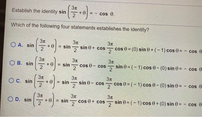 Solved Зл Establish the identity sin II 2 cOS 0. Which of | Chegg.com