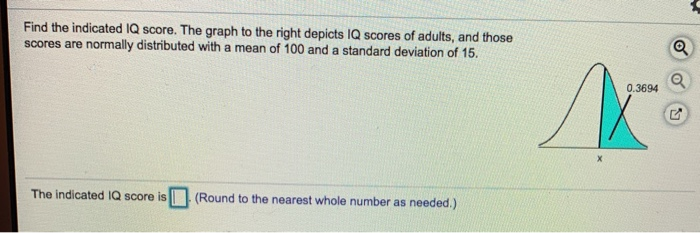 Solved Find the indicated IQ score. The graph to the right | Chegg.com