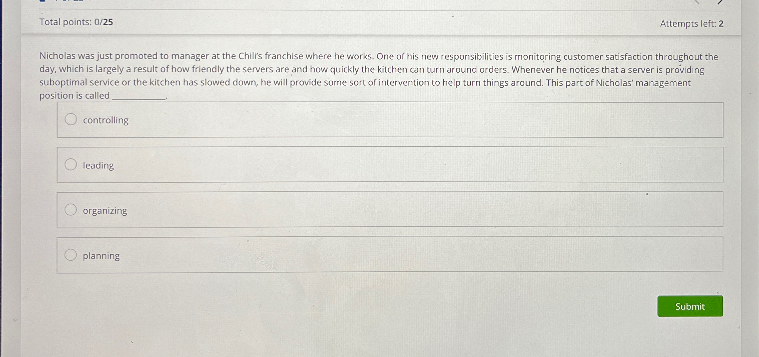 Solved Total points: 025Attempts left: 2Nicholas was just | Chegg.com