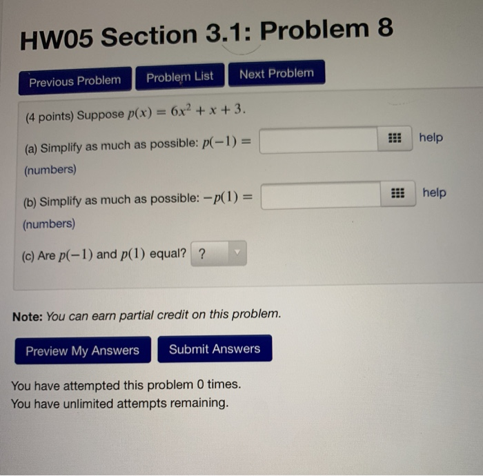 Solved HW05 Section 3.1: Problem 8 Next Problem Problem List | Chegg.com