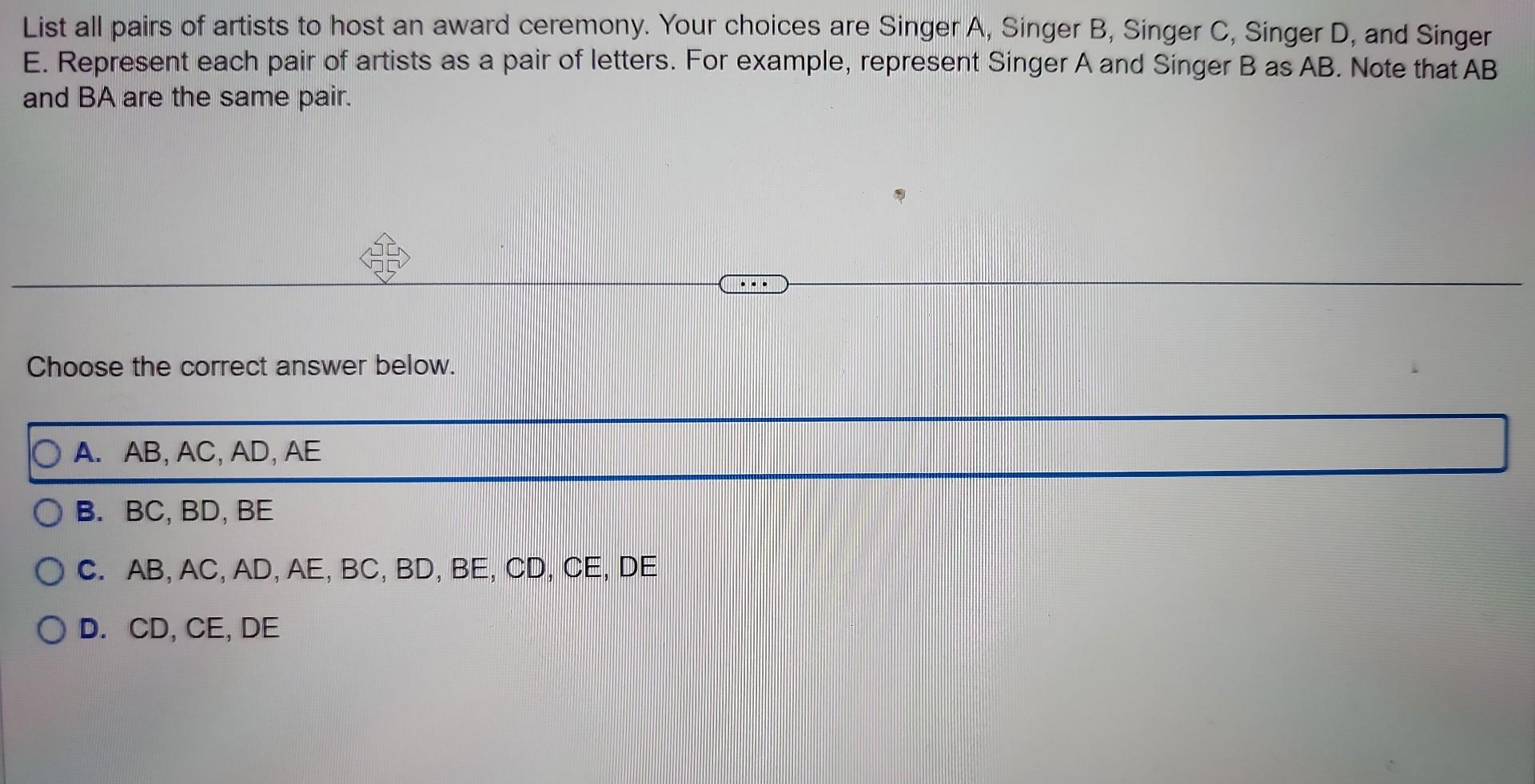 Solved List all pairs of artists to host an award ceremony. | Chegg.com