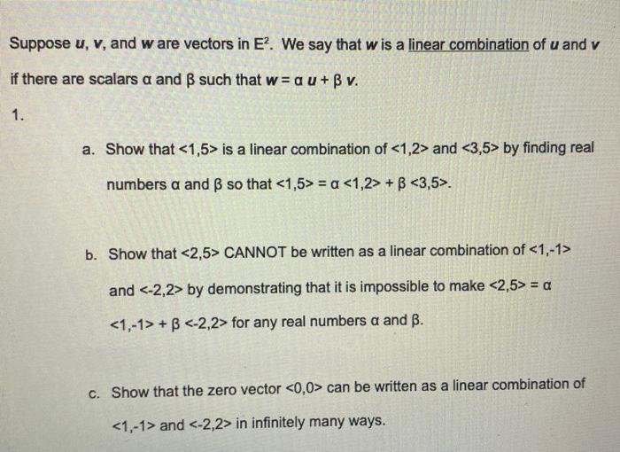 Solved Suppose U V And W Are Vectors In E2 We Say That W