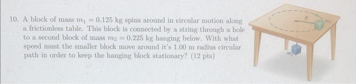 Solved 10. A block of mass m1=0.125 kg spins around in | Chegg.com