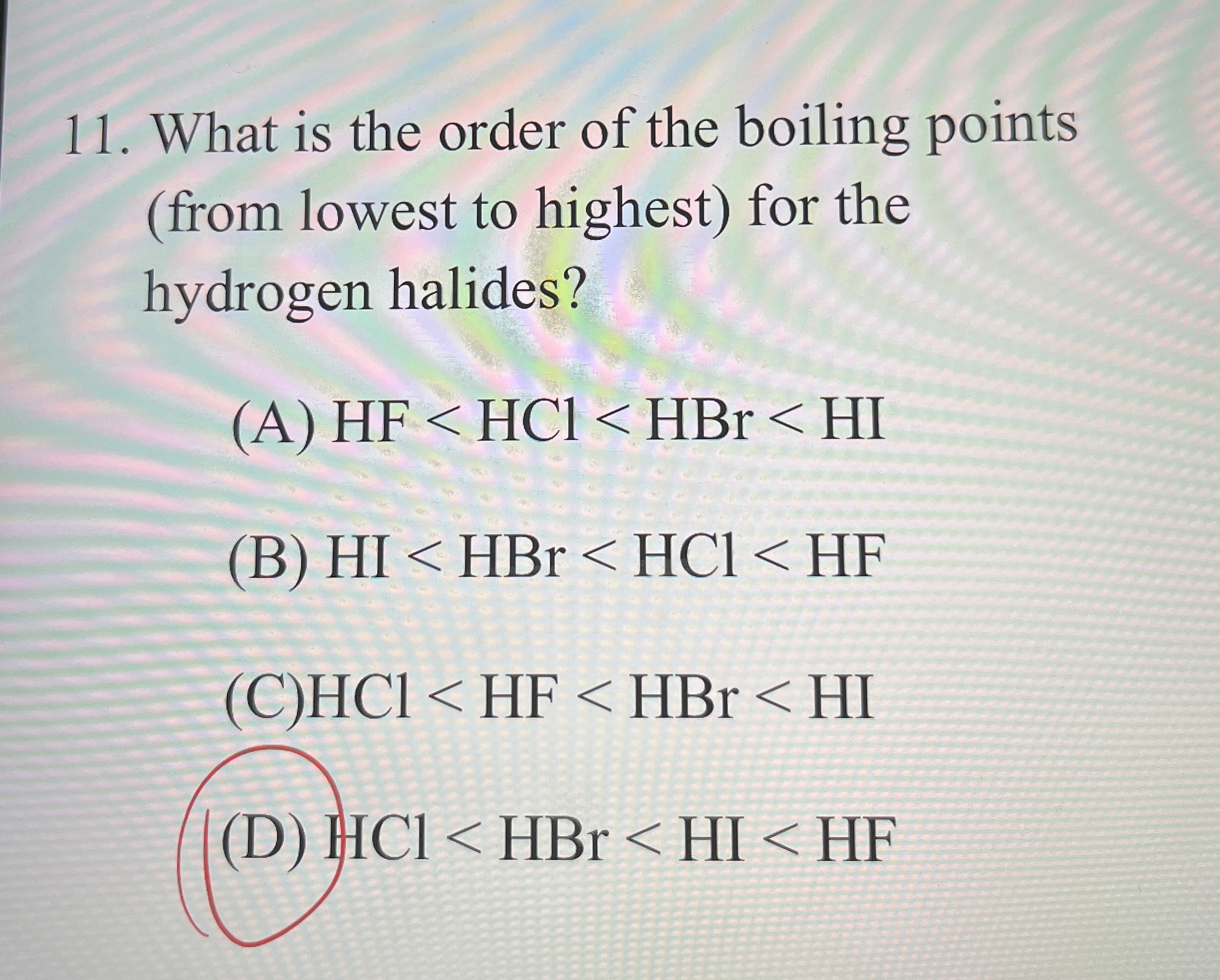 Solved What is the order of the boiling points (from lowest | Chegg.com