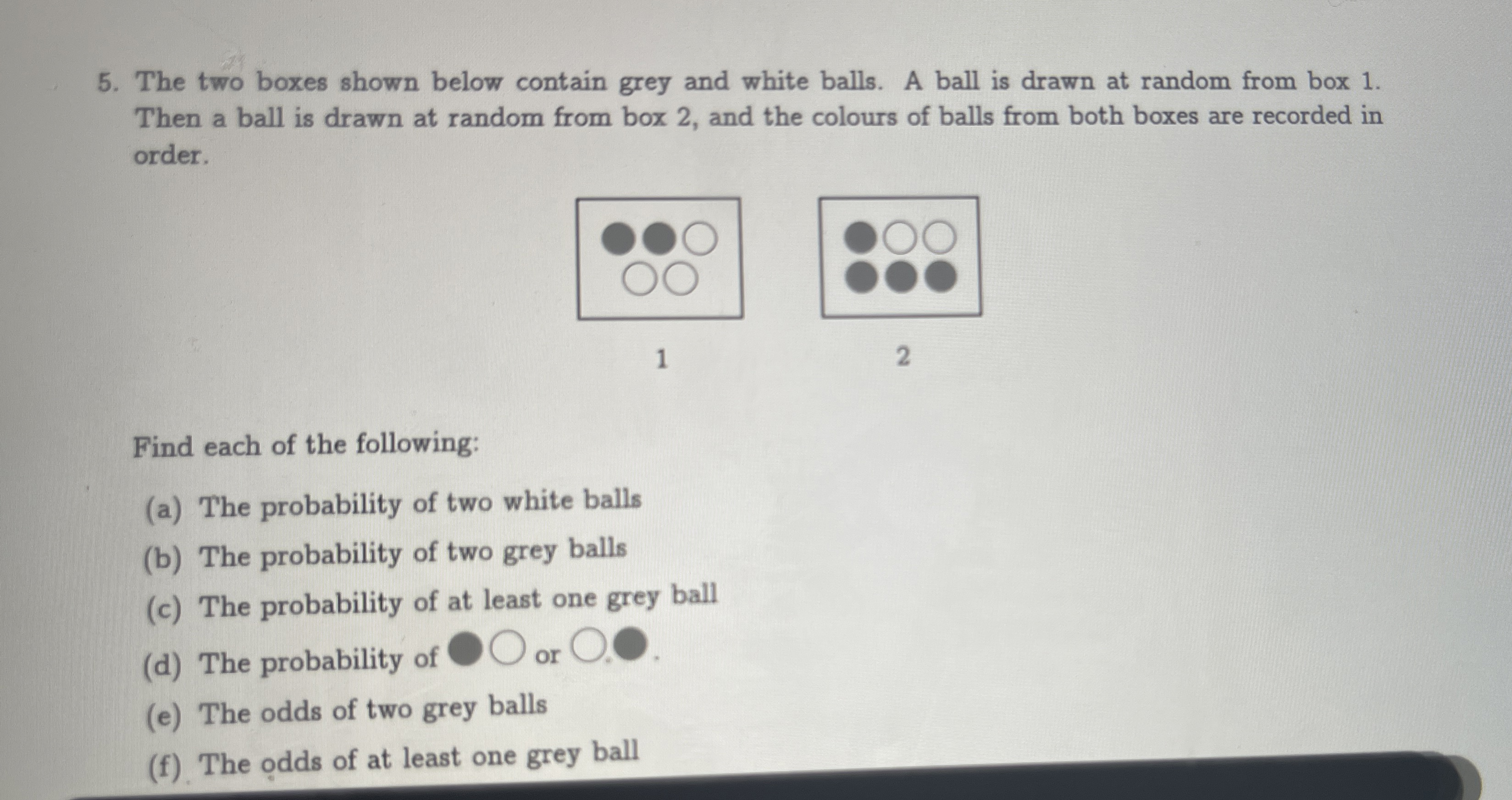 Solved The two boxes shown below contain grey and white | Chegg.com