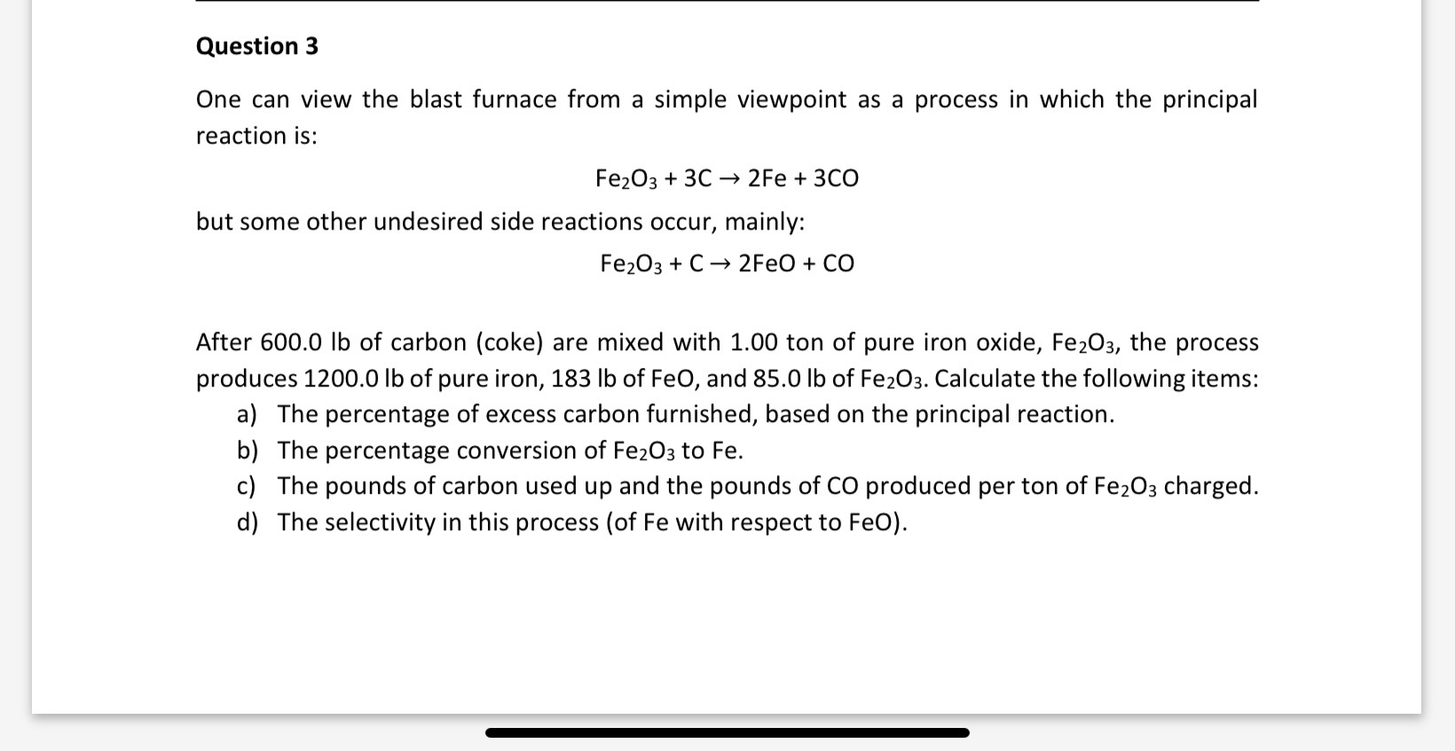 Solved Question 3One can view the blast furnace from a | Chegg.com