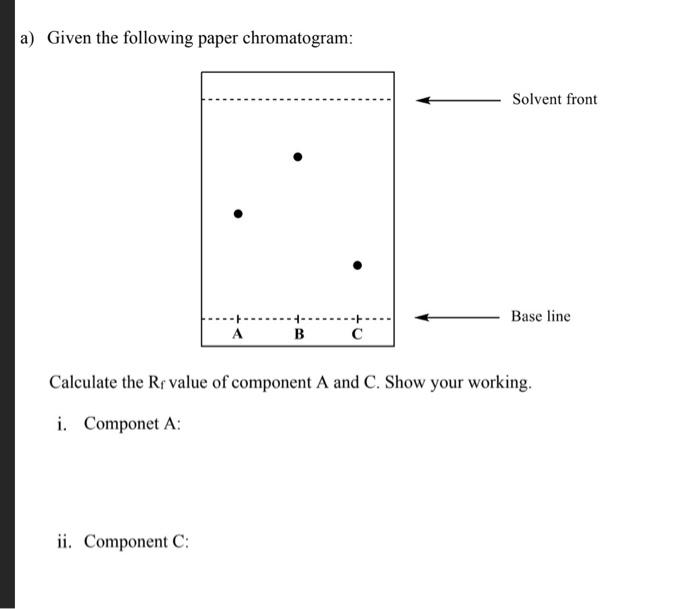 Solved a) Given the following paper chromatogram: Solvent | Chegg.com