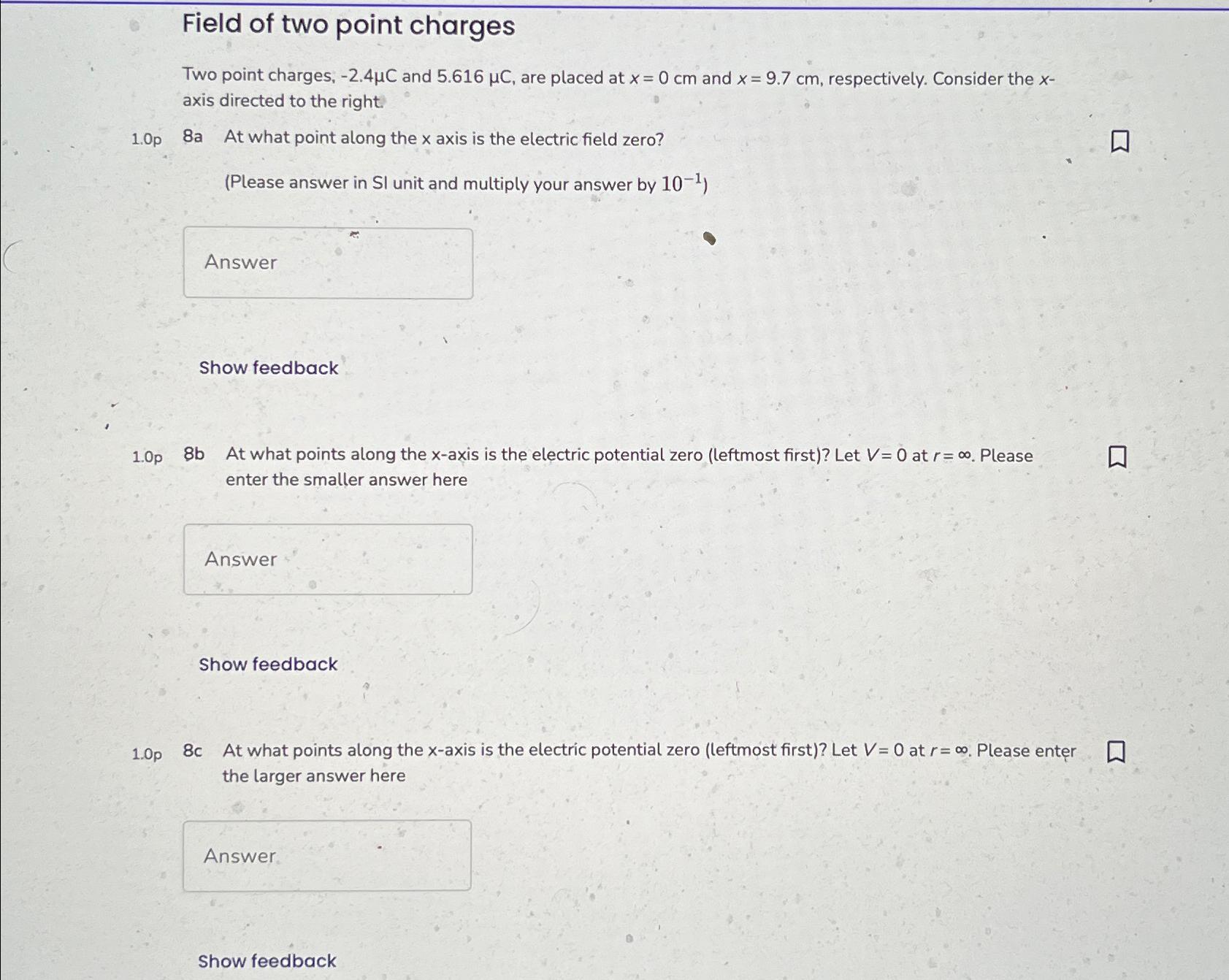 Solved Field of two point chargesTwo point charges, -2.4μC | Chegg.com