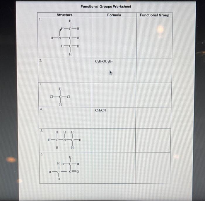 Solved Functional Groups Worksheet Formula Structure | Chegg.com